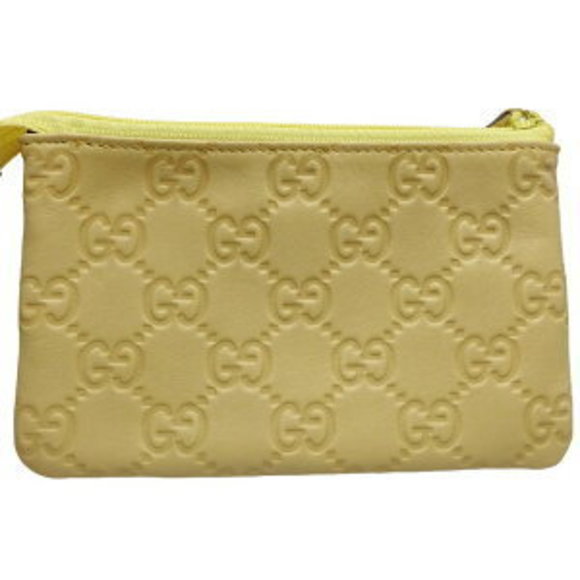 Gucci | Bags | Gucci Pouch Guccisima Cosmetic Leather Yellow | Poshmark